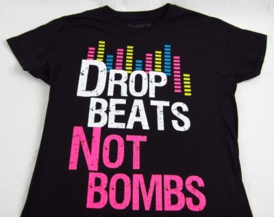 Womens NEW Spencers Drop Beats Not Bombs T Shirt Size S M L | eBay