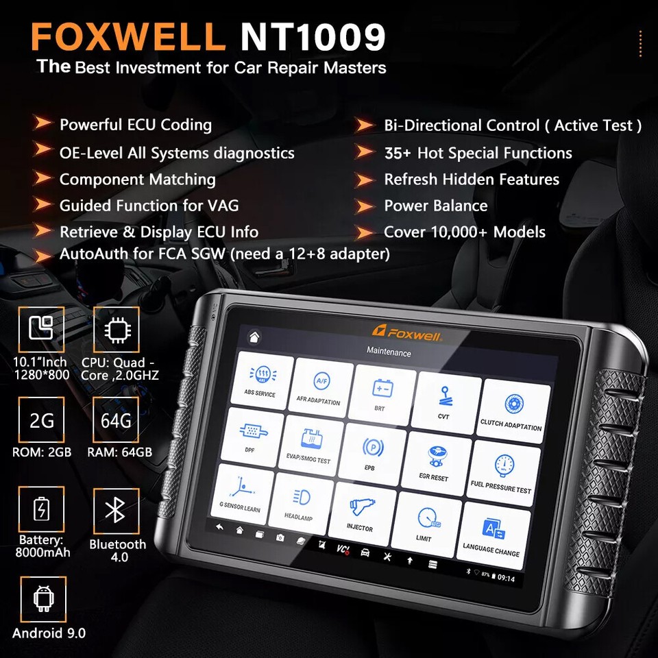 Foxwell NT1009 Bidirectional OBD2 Scanner Auto Diagnostic Tool ECU Key ...