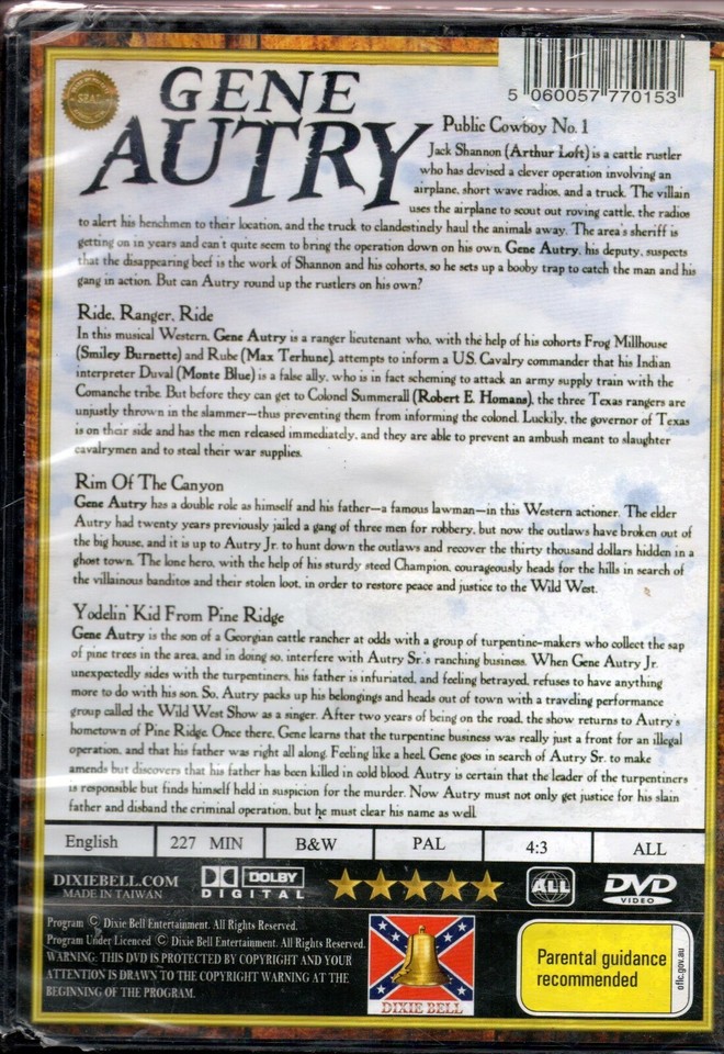 Gene Autry 4 Features DVD Brand New Sealed Region Free Westerns Family ...