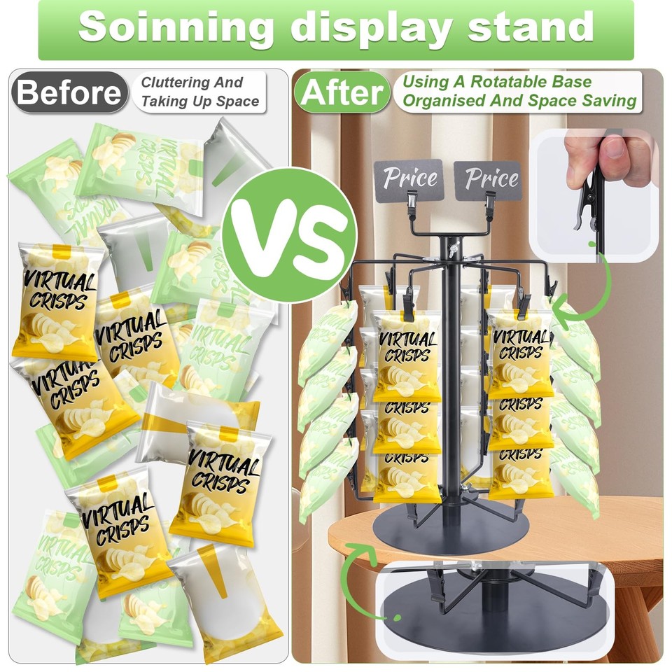 Chip Rack Display Stand , 6 Rows Rotating Chip Display Rack , Snack ...