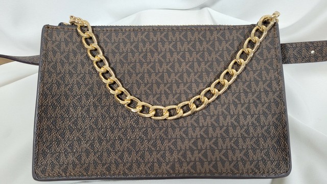 Michael Kors MK Signature Metal Chain Leather Fanny Pack Belt Bag ...