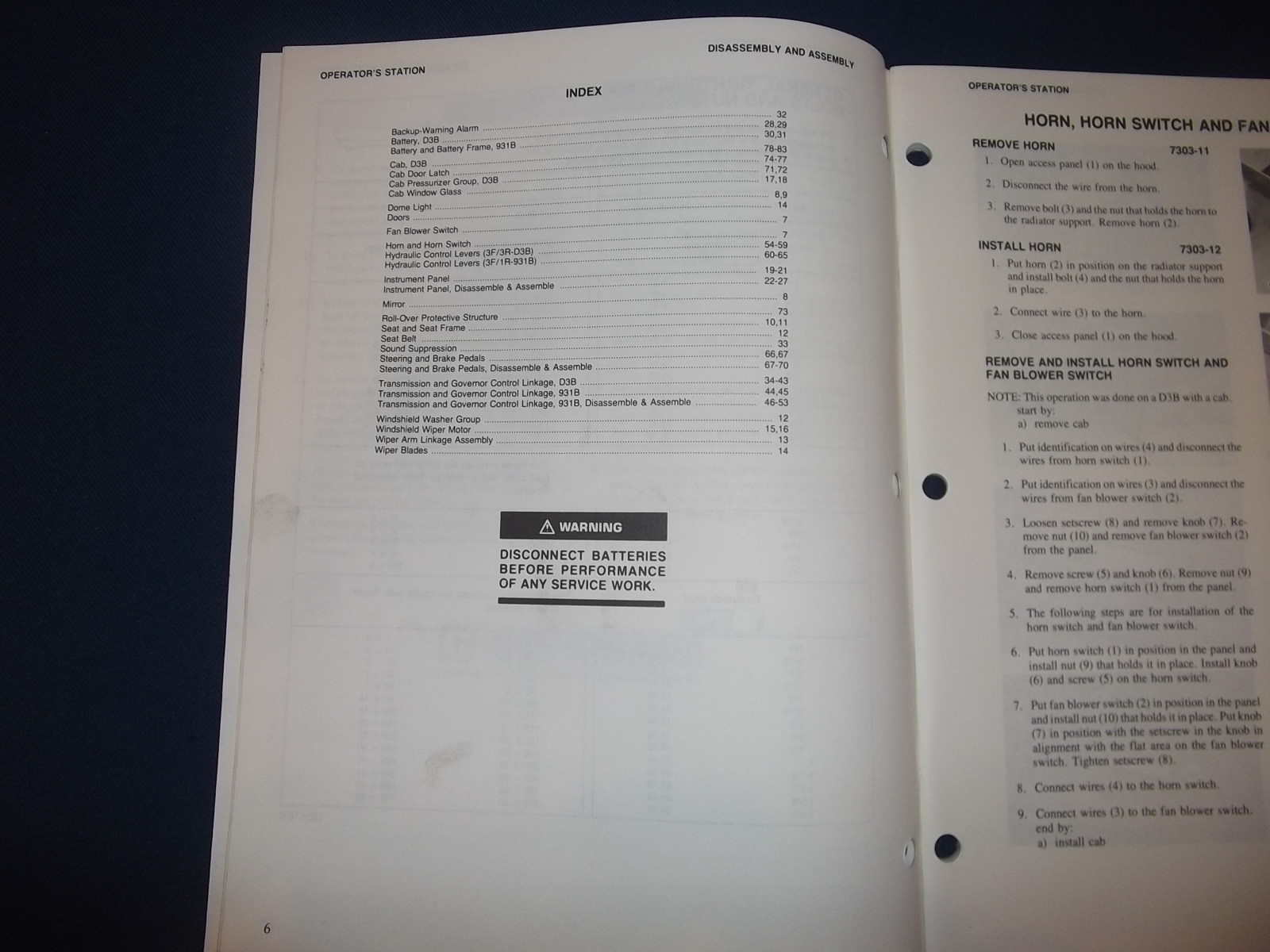 CAT CATERPILLAR D3B 931B OPERATORS STATION DIS/ASSEMBLY BOOK MANUAL ...