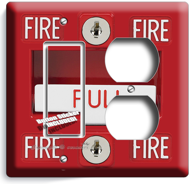 FIRE ALARM PULL DOWN LIGHT SWITCH OUTLET WALL PLATE COVER MAN CAVE TV ...