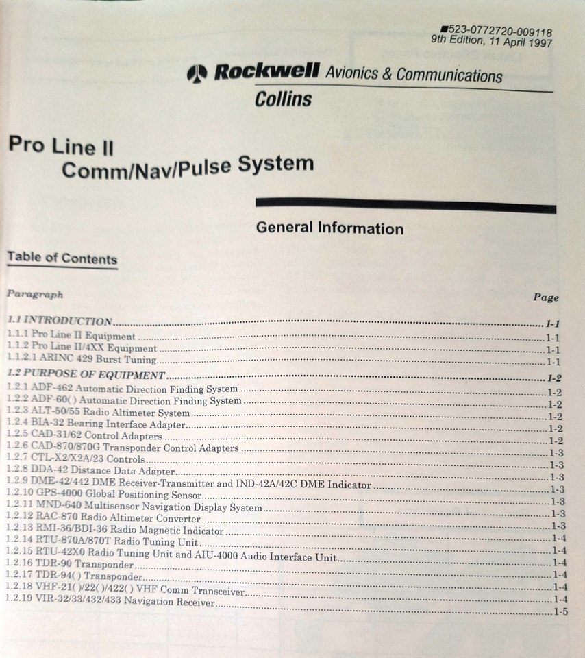 COLLINS Pro Line II Comm Nav Pulse System Install Manual Part A ...