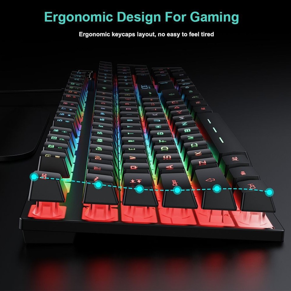 AN-300 Wired Gaming Keyboard & Mouse Set – Rainbow Backlit, Floating ...