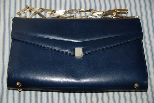 Vintage Anne Klein Blue Leather Purse with Chain Strap - 11x7x2 | eBay