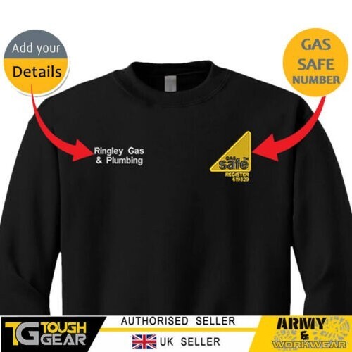 Personalised Embroidered Gas Safe Register Logo Sweatshirt Plumber Gas ...