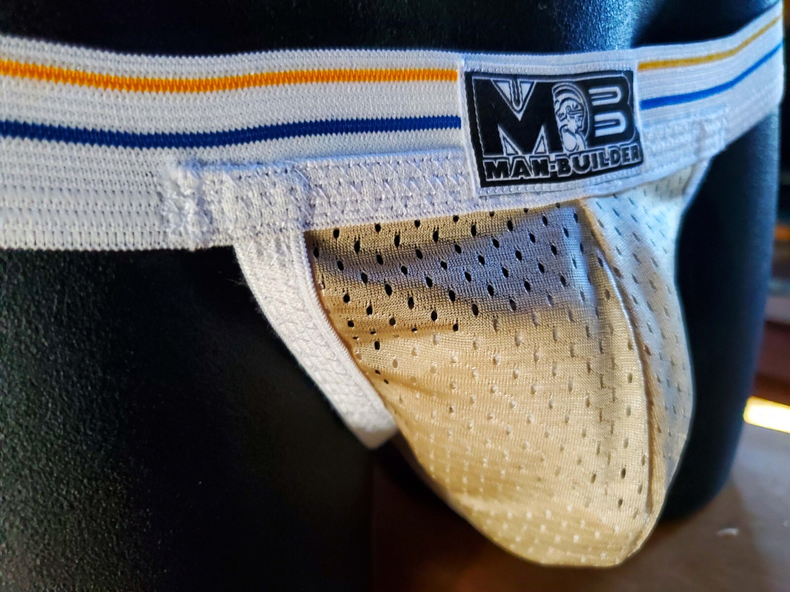 Sport Jock with Slim and Trim Gold Mesh Pouch, Striped Waistband ...