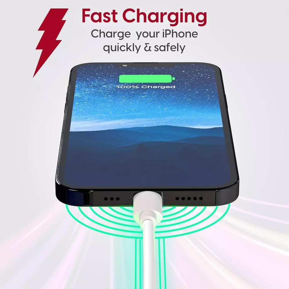 5 USB iPhone Cables Fast Charger For Apple Lead 5 6 7 8 X XS XR 11 12 ...