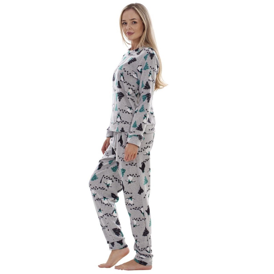 Ladies Fleece Pyjamas Printed Winter Soft Warm Crew Neck Gift PJ'S ...