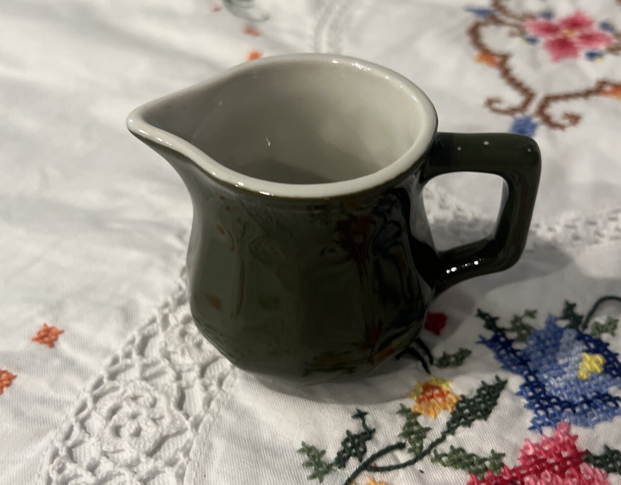 Hall Pottery Creamer Syrup Pitcher Green & White Miniature Personal ...