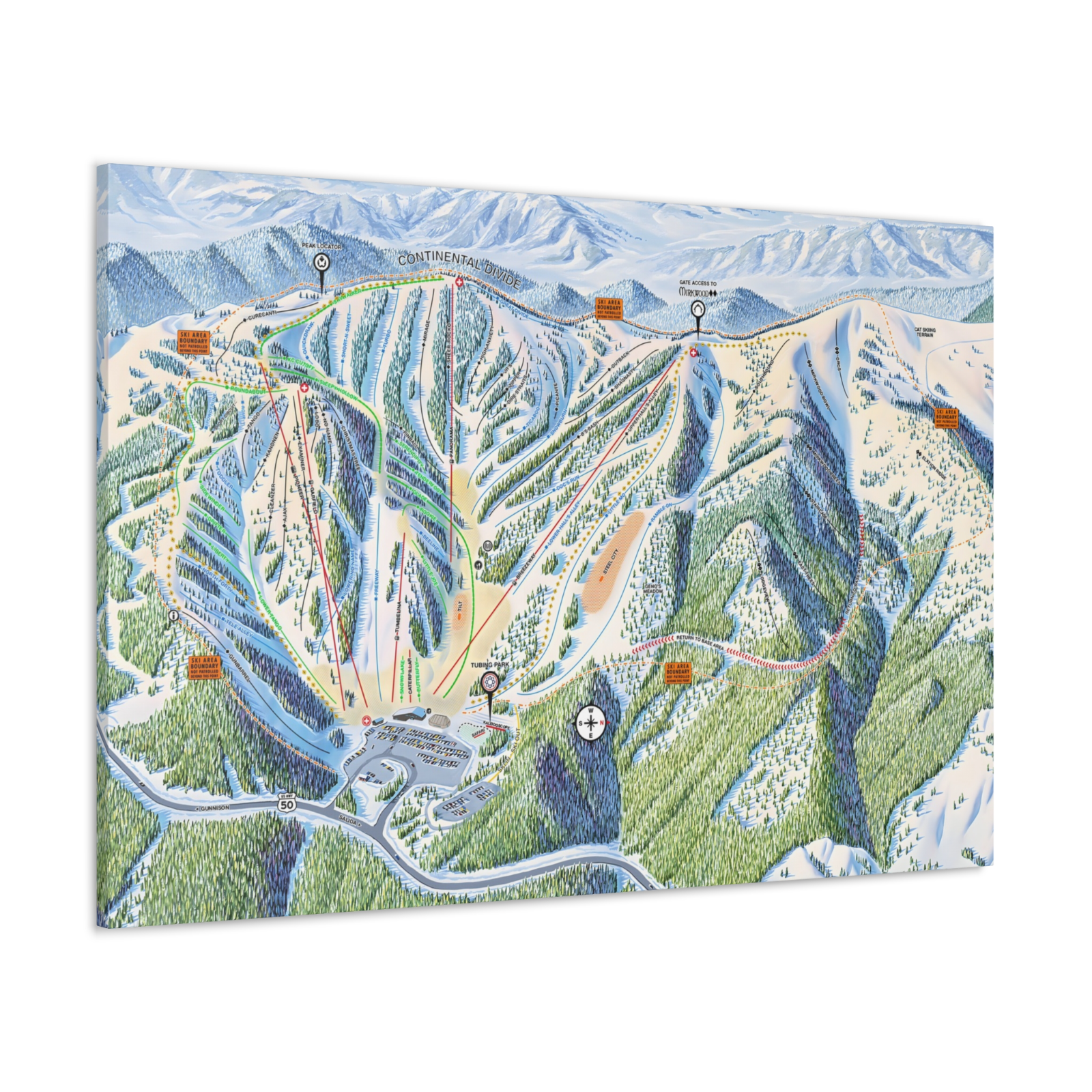Monarch Mountain CO Trail Map Canvas Poster Colorado Ski Resort 48x32 ...