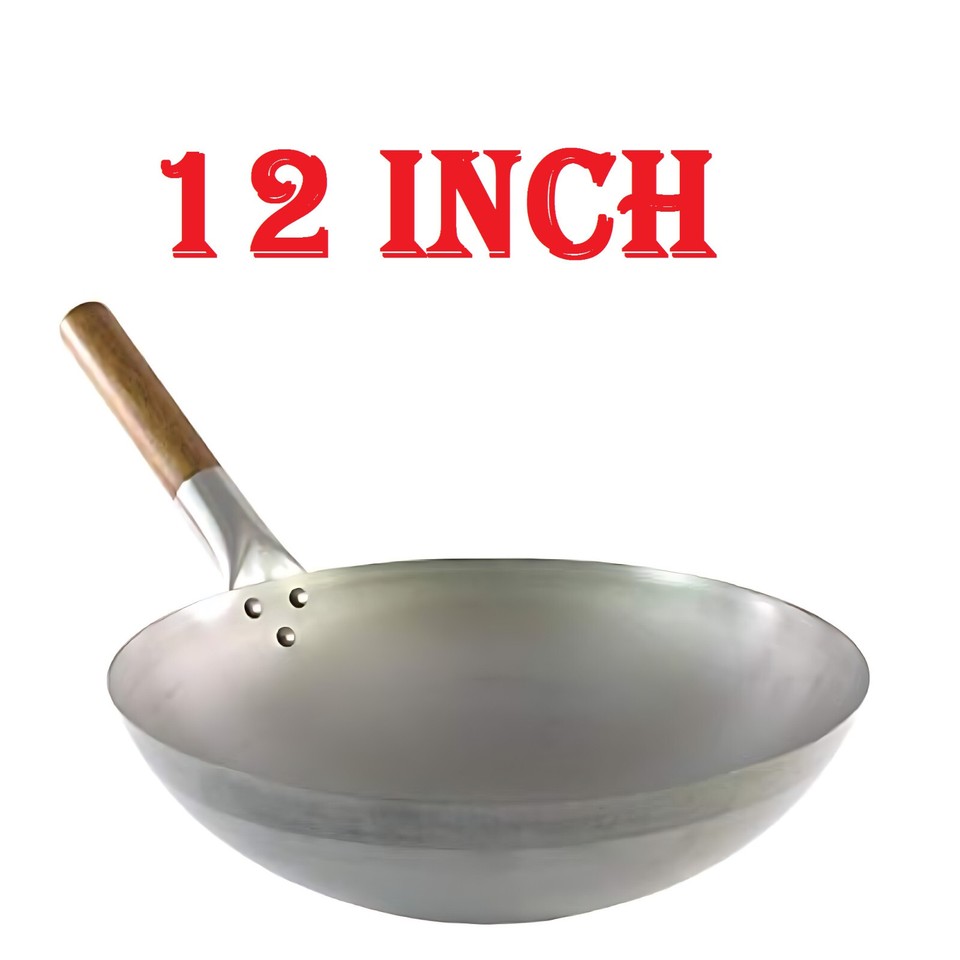 Chinese Wok Stir Fry Pan Deep Kadhai Karai Pot Round Bottom Wooden ...