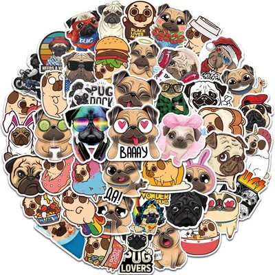 50 PCS Funny Pug Stickers, Kawaii Dog Stickers Pack, Vinyl Waterproof ...