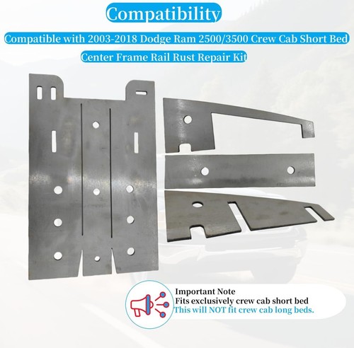 Crew Cab Short Bed Center Frame Rail Rust Repair for 2003-18 Dodge Ram ...