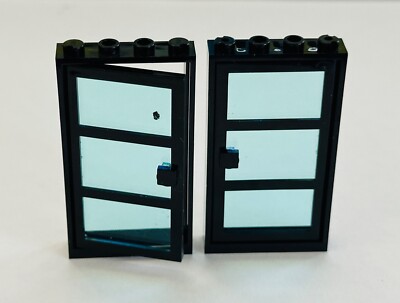 Lego Black Door Frame 1x4x6 with 3 Panes Trans Blue Glass and Stud ...