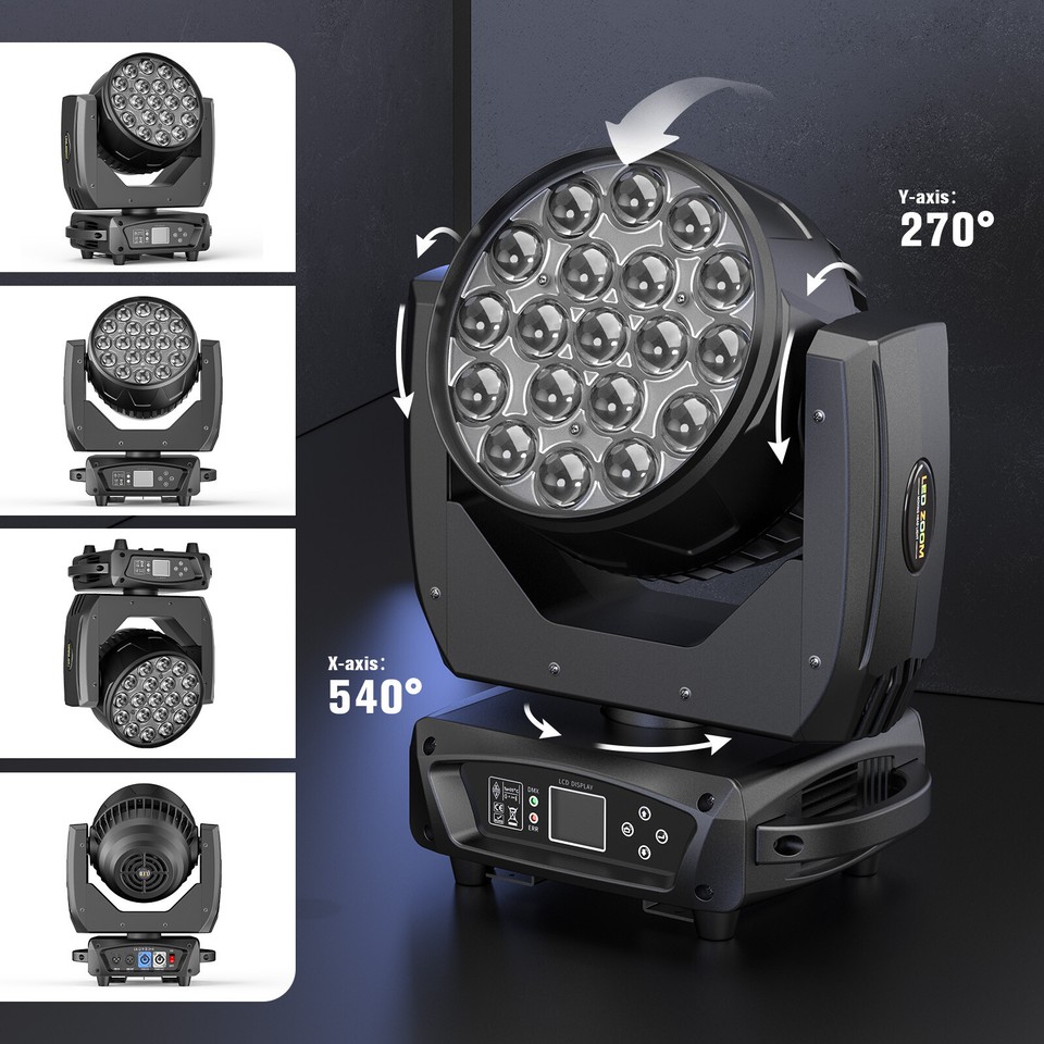 19x20W LED Zoom Moving Head Stage Light RGBW DMX Beam Wash Lighting DJ ...