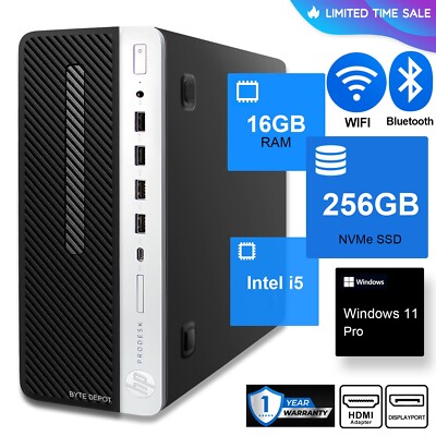 HP Desktop Computer PC i5, 16GB RAM, 256 M.2 NVMe SSD, Windows 11 Pro ...