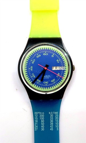 NEW Swatch Watch BLUE NEPTUNE GB718 with Case and Papers 1990 Gents NOS ...