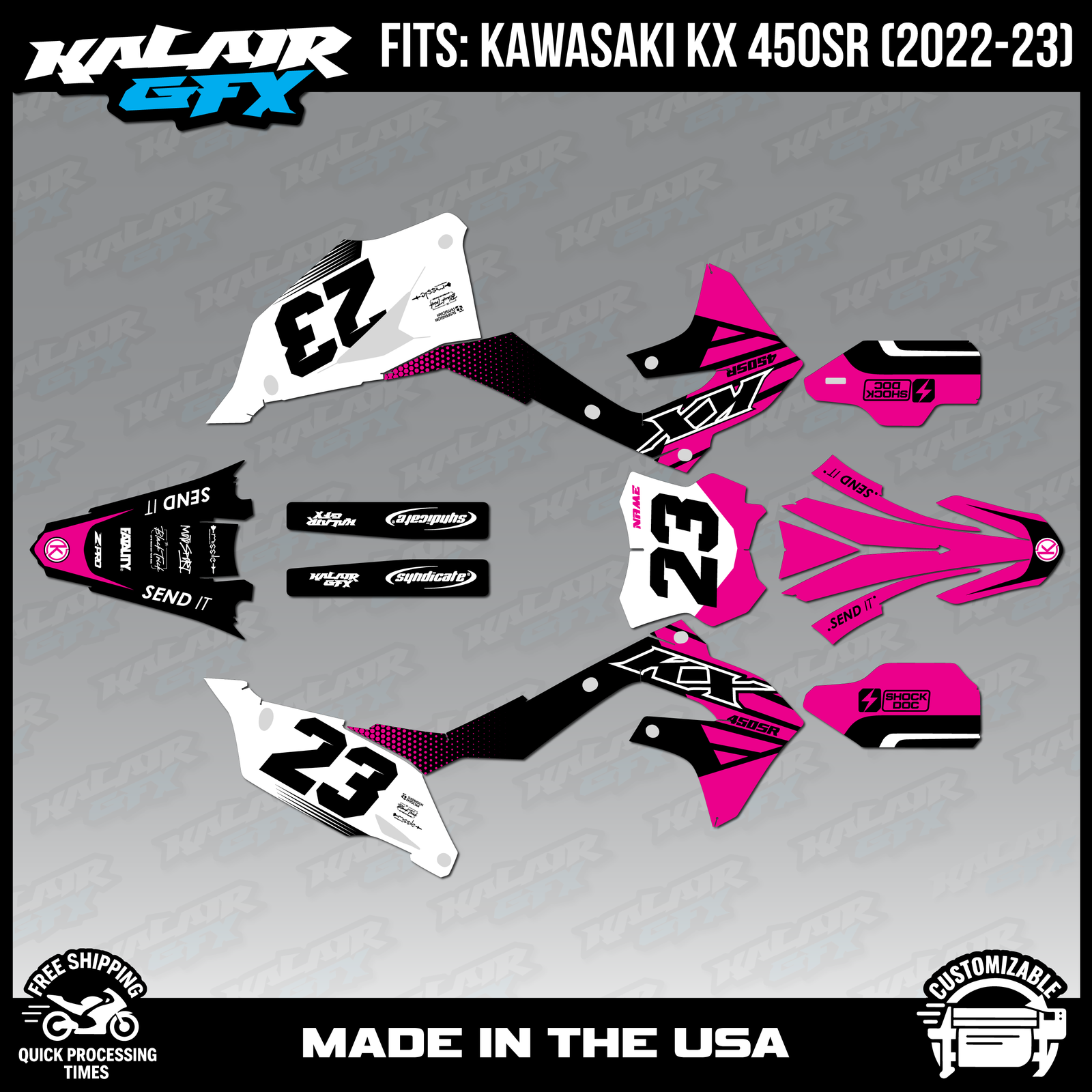 Graphics Decal Kit for Kawasaki KX450SR (2022-2023) OEM - Pink | eBay