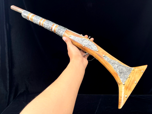 Vintage Moroccan Berber Gun Flintlock Handcrafted Rifle Silver & Wood ...
