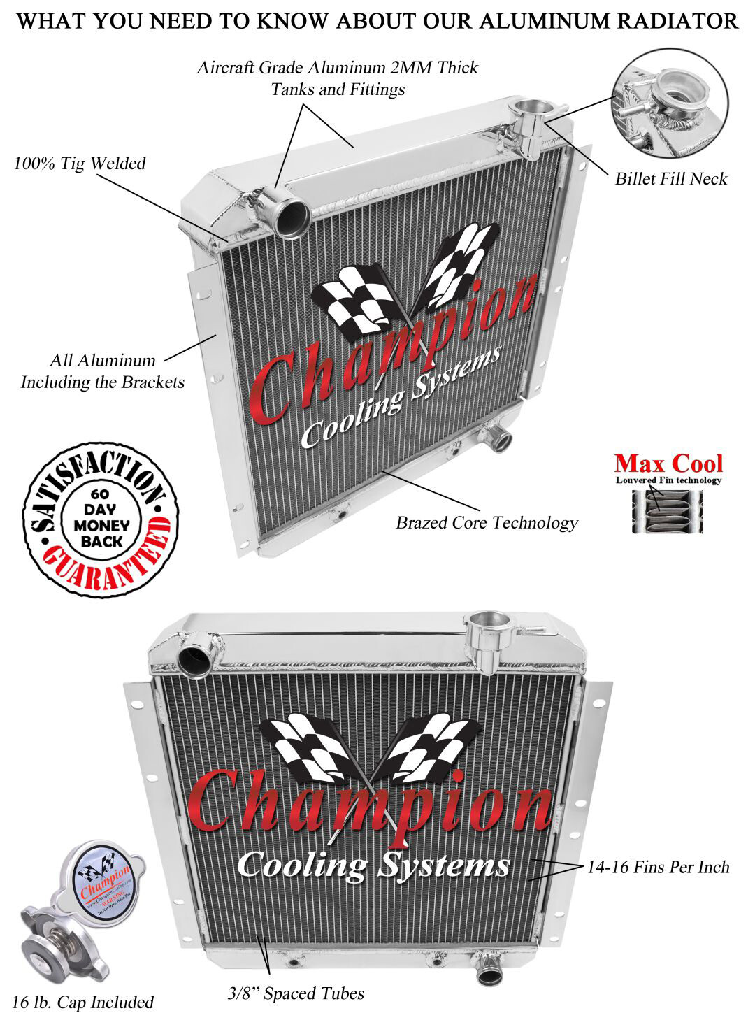 1958-1984 Toyota FJ40 Radiator Champion All-Aluminum 2 Row Core DPI 180 ...