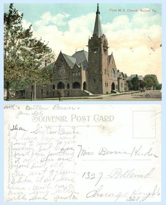 1st M E Church Building Butler Pennsylvania Postcard Architecture ...