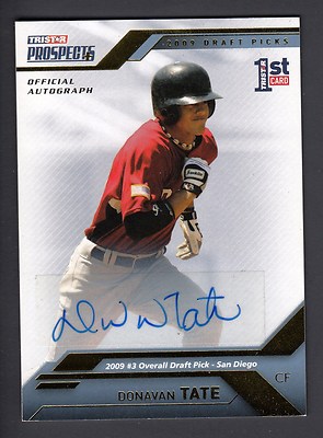 Donavan Tate 2009 Tristar Prospect Plus Autograph Gold Card #3 Padre ...