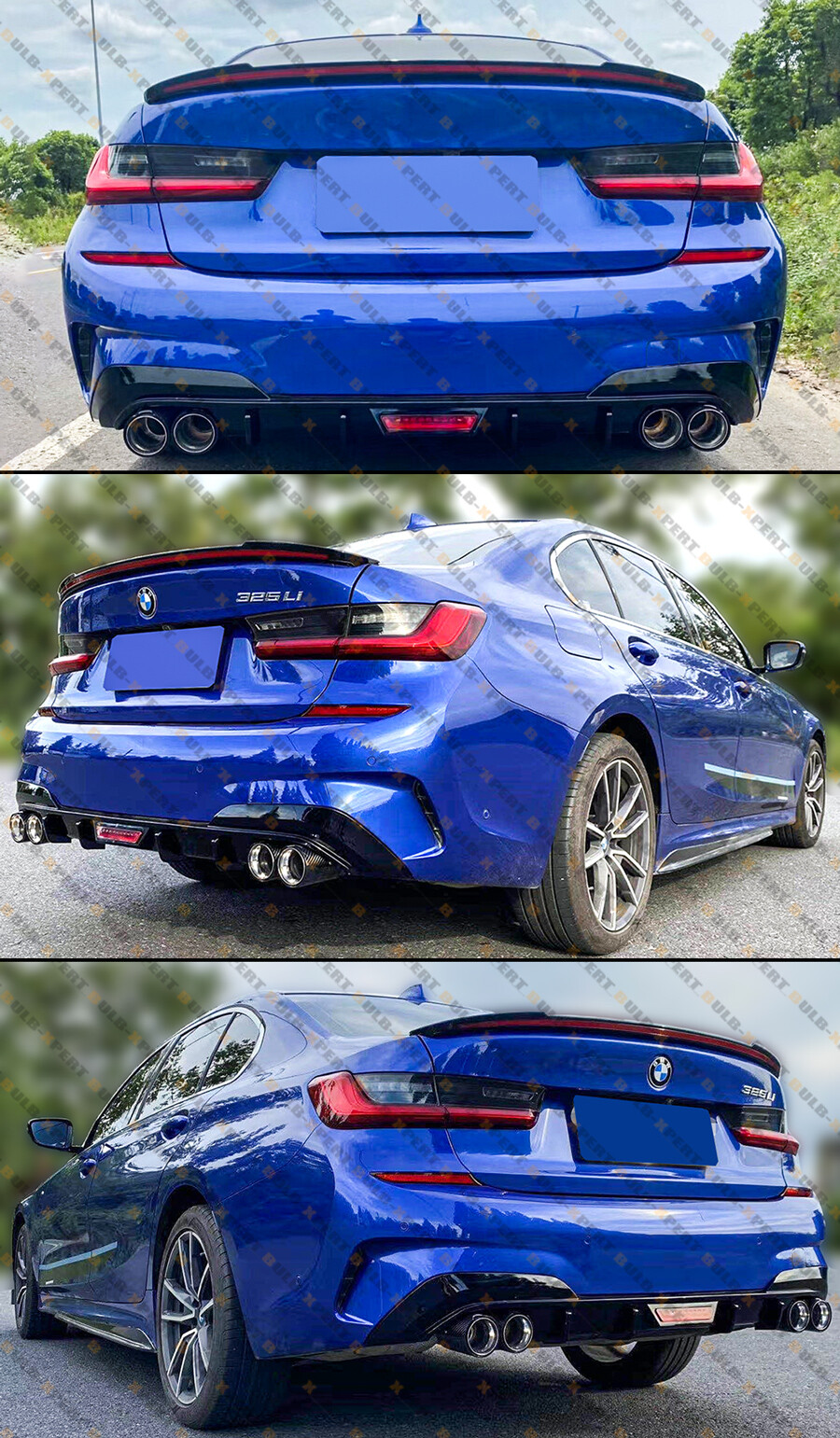 GLOSS BLACK REAR DIFFUSER W/ LED BRAKE LIGHT FOR 19-22 BMW G20 3 SERIES ...