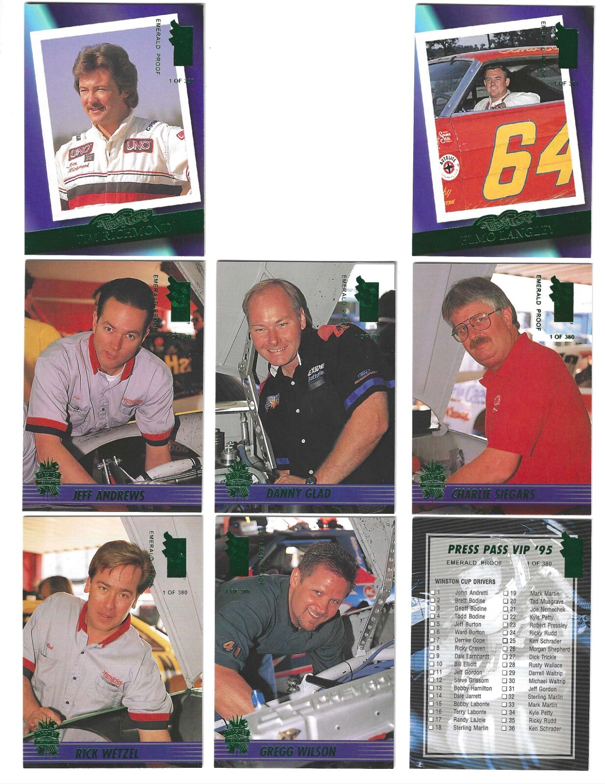 1995 VIP EMERALD PROOF PARALLEL #58 Rick Wetzel /380! SCARCE! ONE CARD ...