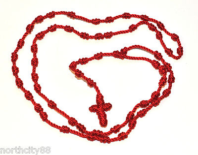 Rosary Necklace Religious long 31" knotted Red Rosarie cord rope ...