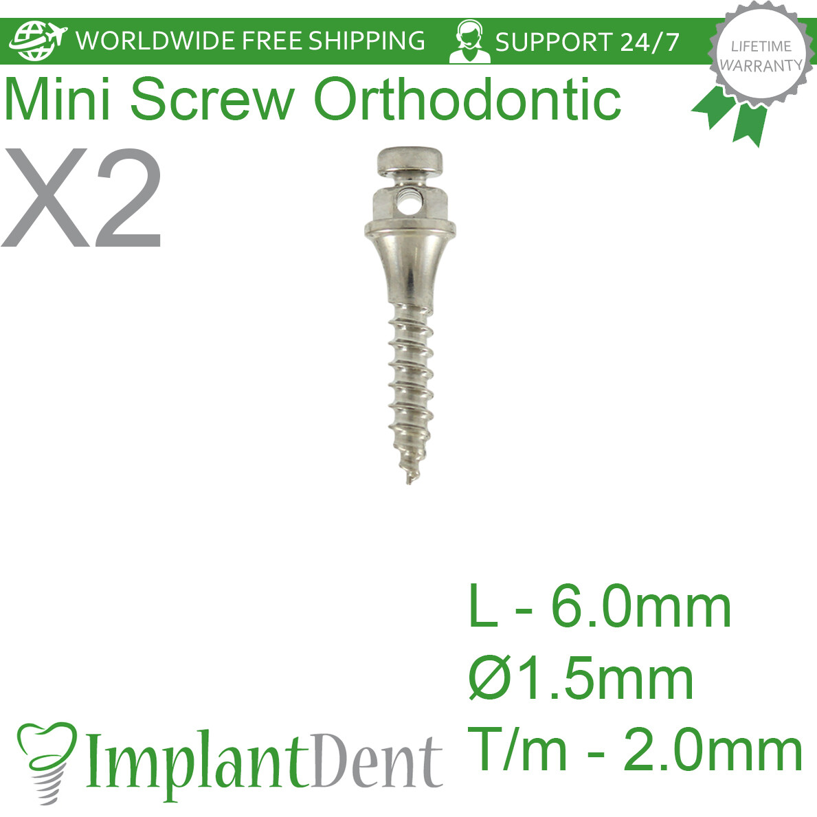2x Dental Orthodontic Micro Fixture TADS L-6.0mm Titanium Mini Screw ...
