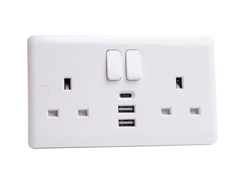 Deta Vimark Switched Socket 2-Gang + 3 USB Ports 13A DETVC1288 | eBay