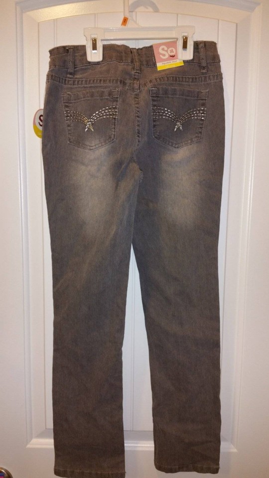 NEW! NWT GIRLS SIZE 10 SO JEANS GRAY FULL FRONT BLING! ADJUSTABLE WAIST ...
