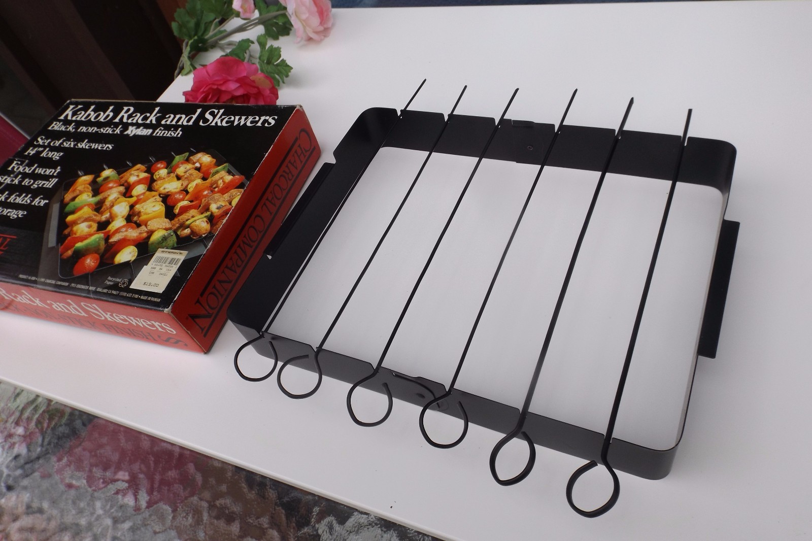 NEW Kabob Rack And Skewers Black Non-stick Xylan Finish set of 6 ...