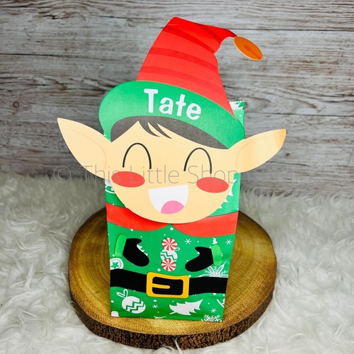 Personalised kids christmas treat gift bag elf elves boys girls teens ...