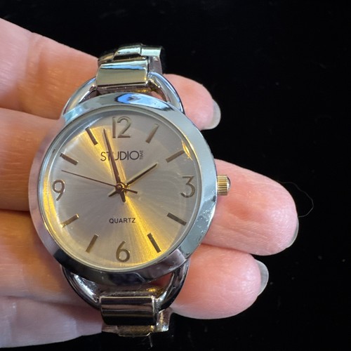 New Old Stock Studio Ladies Quartz Watch Silver & Gold Tone Cuff Free ...