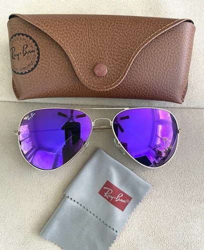 ray ban Gold Frame / Purple Mirror aviator 62mm | eBay
