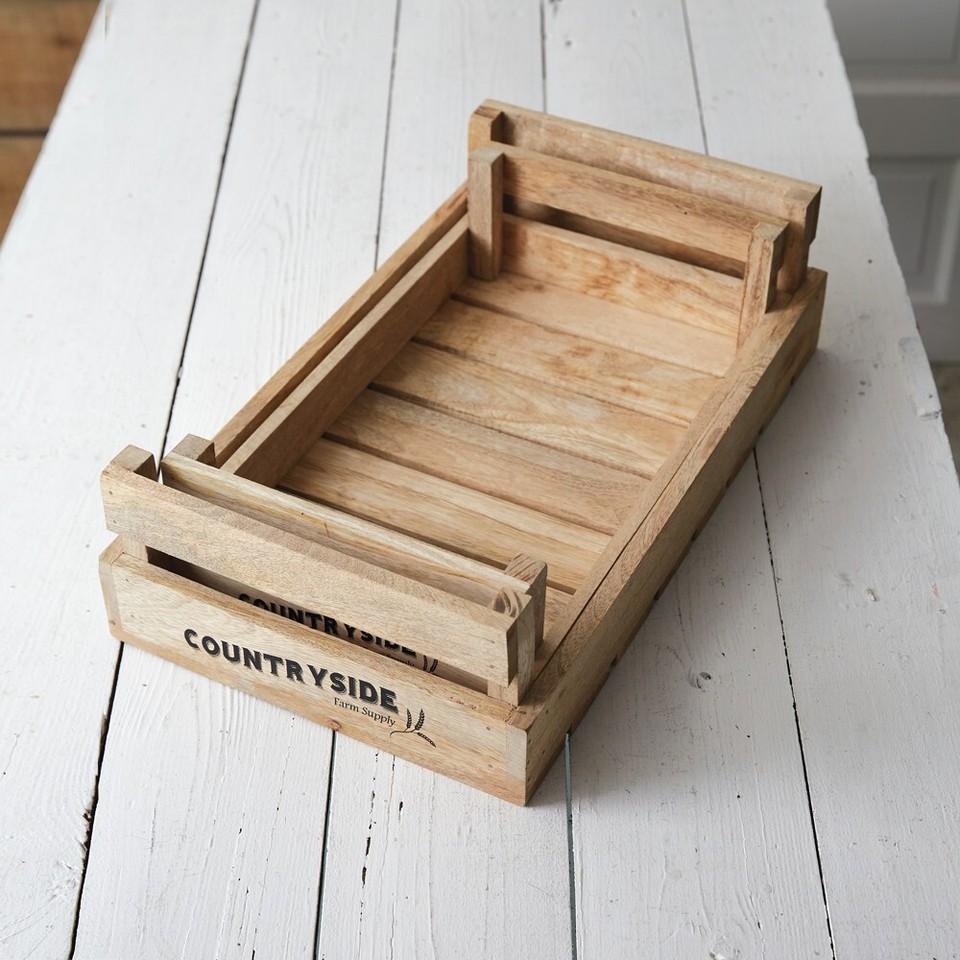 Countryside Farm Supply Natural Wood Crate Trays, Set of 2 | eBay
