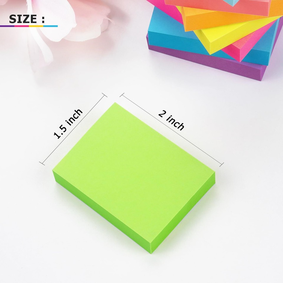 Sticky Notes 1.5x2 inch Bright Colors Self-Stick Pads 8 Pads/Pack 100 ...