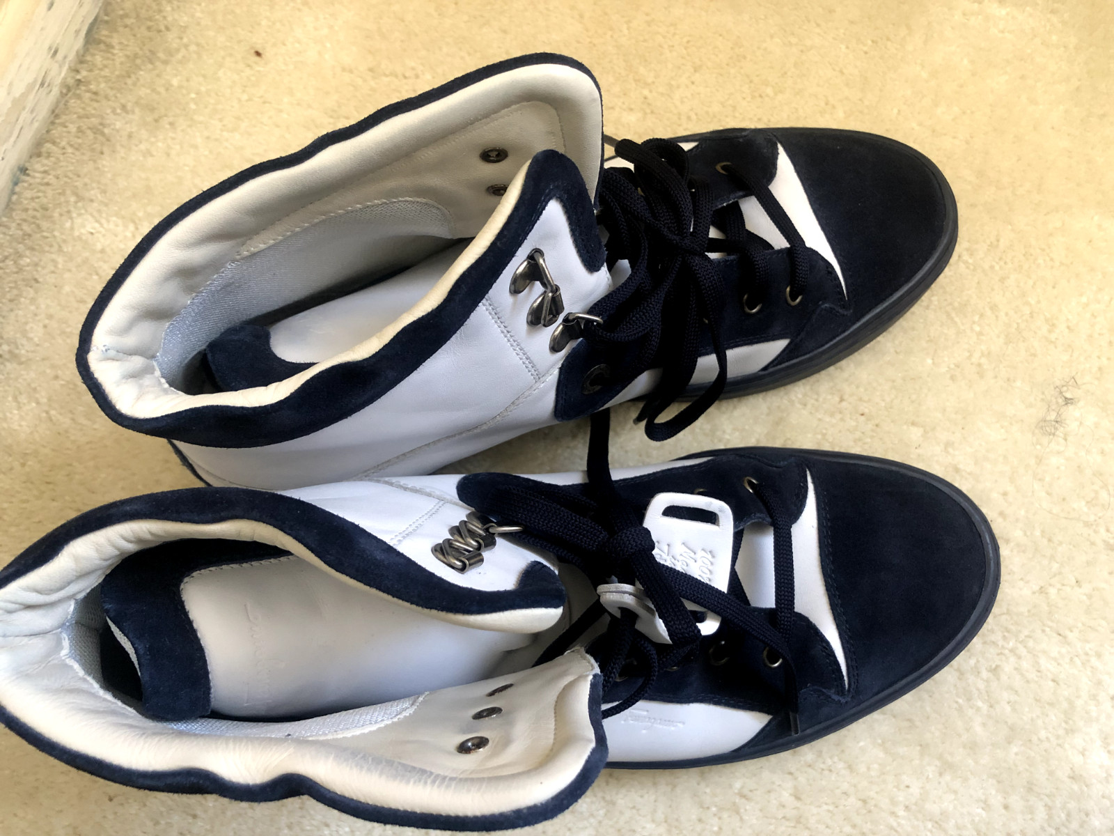 Men's High Top Navy Blue and White, Leather and Suede… - Gem