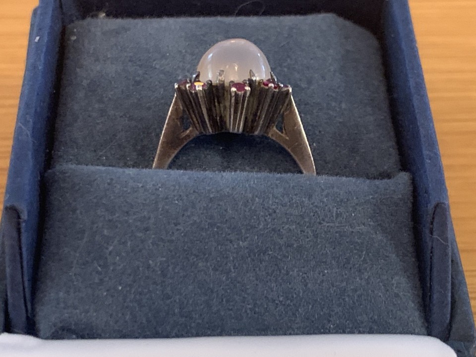 VINTAGE ANTIQUE STERLING SILVER FLUTED BEZEL MOONSTONE RED GEMSTONE ...