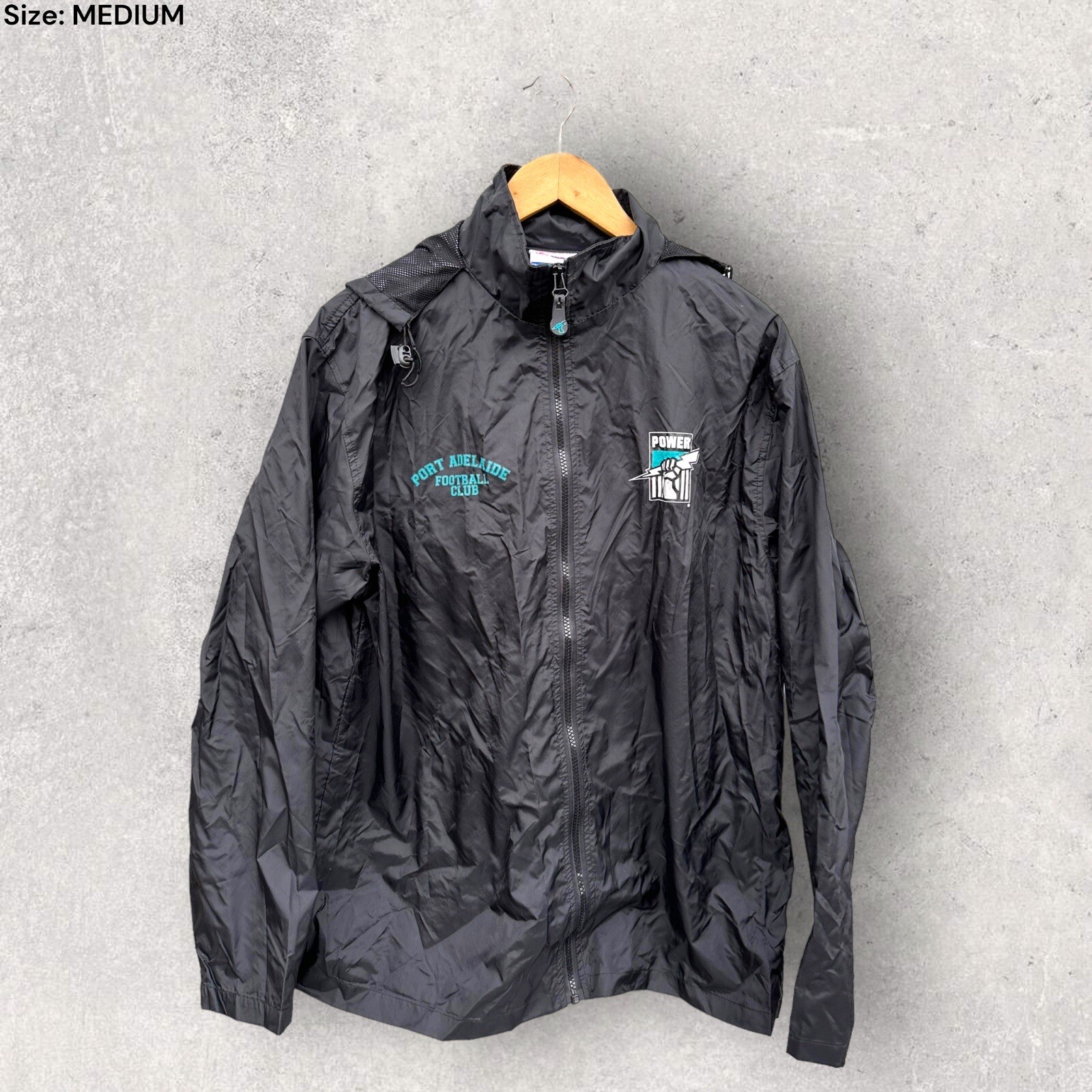 Port Adelaide Power Black Windbreaker Full Zip Jacket… - Gem