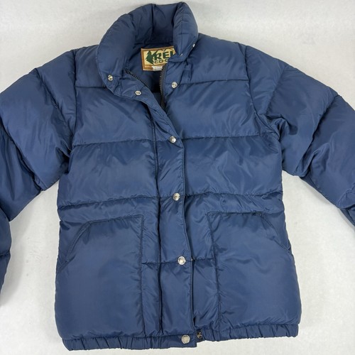 VTG REI CO OP Goose Down Puffer Jacket XS Blue Womens Zip Snap Button ...