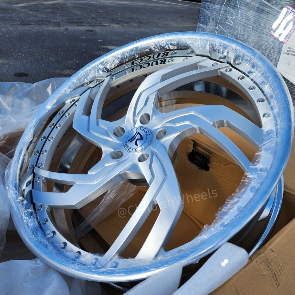 24" Inch Brushed Face & Chrome Lip Rucci Juno 5x120 2pc Wheels Rims ...