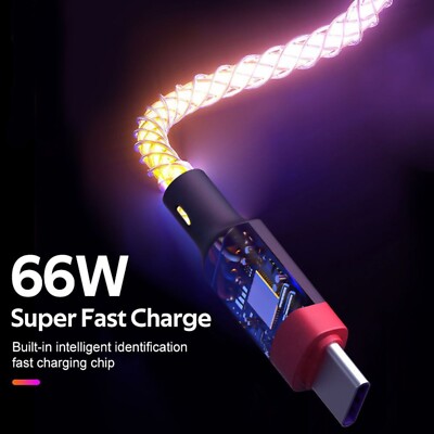2 Pack LED Light Up USB Type-C USB Cable RGB Fast Charging 6A. 1M ...