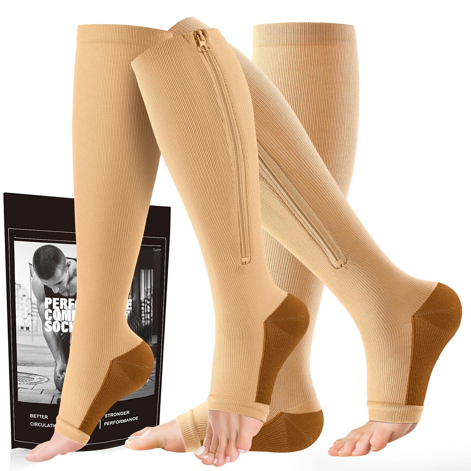 Cerpite Zipper Compression Socks Men & Women - 2 Pairs Of 15-20Mmhg ...