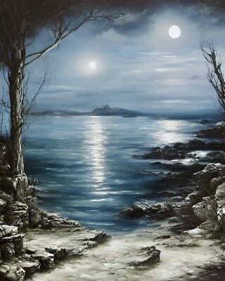 Impressionist Moonlight Seascape Artwork | Contemporary Wall Art Decor ...