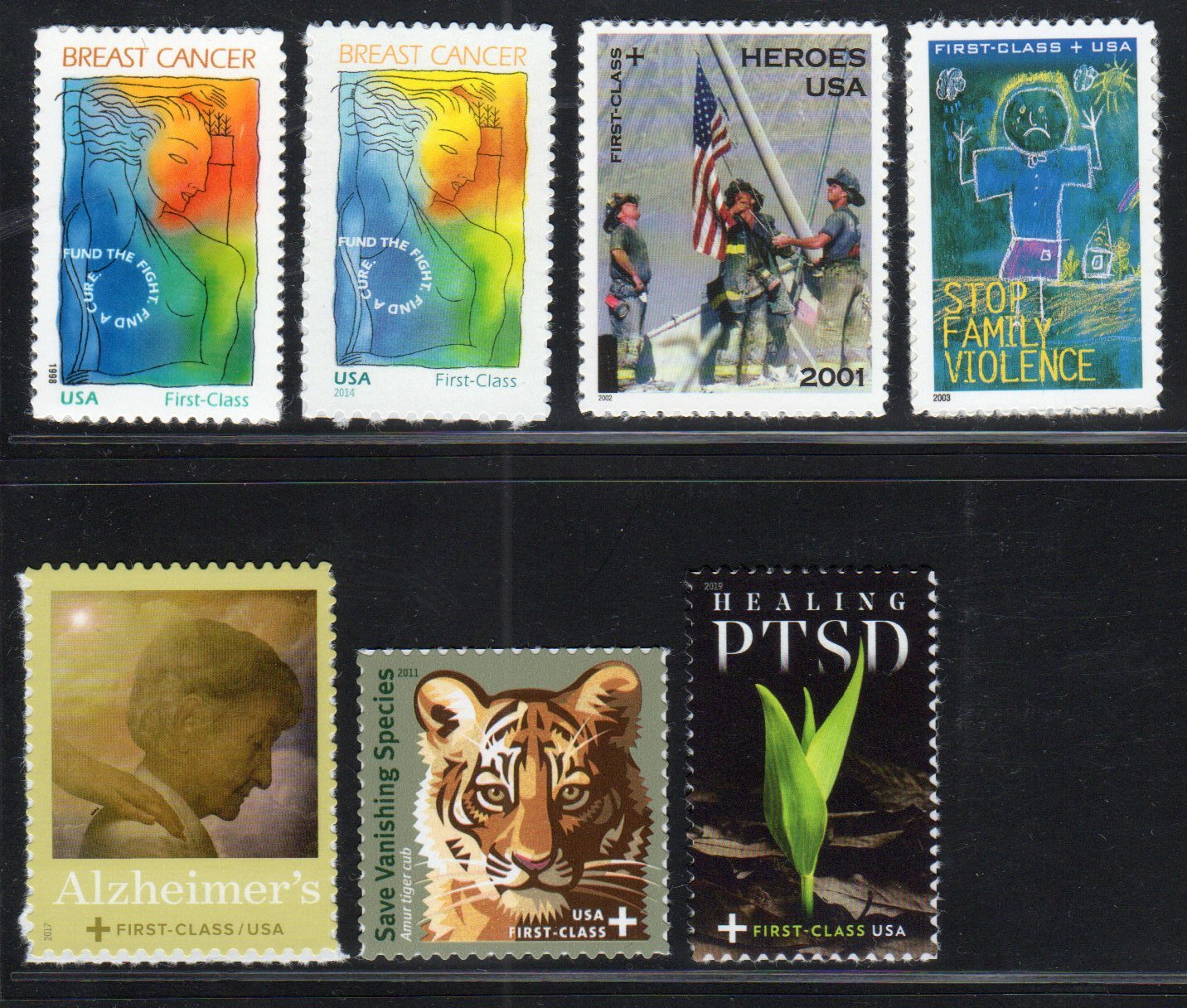 1998-2019 US SC B1-B7 Set of 7 Semi-Postal First Class Rate Stamps ...