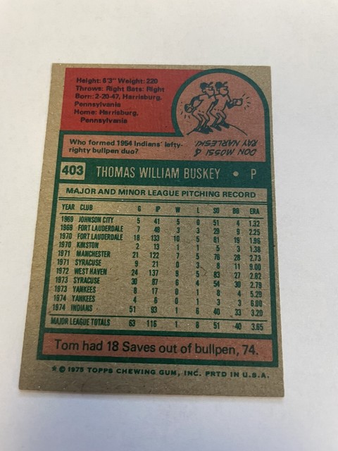1975 Topps - #403 Tom Buskey (RC) for sale online | eBay